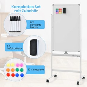 Costway Oboustranná magnetická tabule s kolečky, stojanem a – 60 × 100 cm