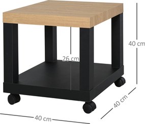 HOMCOM Kolečkový stolek se otevřenou policí pro obývací pokoj a ložnici 40x40x40 cm Černá a přírodní