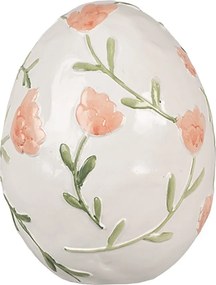 Dekorace bílé vajíčko s květy a ptáčkem - Ø 13*16 cm