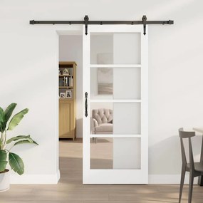 Posuvné dveře 83 x 202 cm Masivní borové dřevo a sklo Bílá 3332334