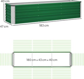 Outsunny vyvýšený ocelový zahradní truhlík na květiny 183 x 47 x 40 cm s rukavicemi v zelené barvě pro zeleninu a květiny |