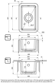 Deante Lumi, 1-komorový keramický dřez 304x457x203 mm, bílá, DEA-ZCU_610A