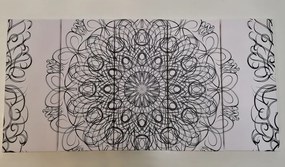5-dílný obraz abstraktní květinová Mandala v černobílém provedení - 100x50 cm