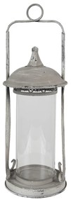 Šedá kovová lucerna se skleněným krytem - Ø15*41 cm