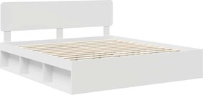 Rám postele s čelo Bílá 200 x 200 cm Masivní borové dřevo 3412033