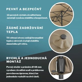 Dvojitý slunečník MIAMI, 460x270cm, hnědošedá (taupe) Kingsleeve