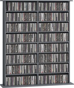 HOMCOM úložný prostor na CD a DVD s 16 přihrádkami a 12 nastavitelnými policemi, maximální kapacita 720 CD/396 DVD a Blu-ray, šedá