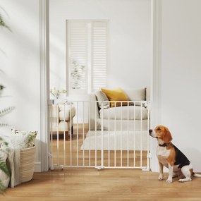 PawHut bezpečnostní brána pro psy, nastavitelná 74,5–111,5 cm, pro dveře a schody, se západkou, samozavíratelná, ovládání jednou rukou, montáž na zeď…