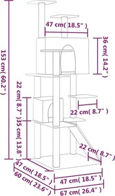 Škrabadlo pro kočky se sisalovými sloupky krémové 153 cm 171693