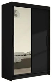 Posuvná šatní skříň MIAMI VI se zrcadlem, 120x200x58, černá mat