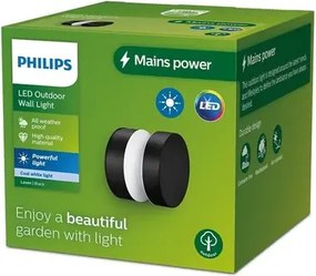 Philips Laven LED 6W černá / Venkovní nástěnné svítidlo / 750 lm / 400