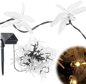 Světelný řetěz mg dragonflies solární řetěz 30 led 6,5 m, teplá bílá
