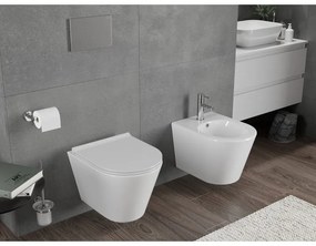 Mexen Rico, závěsná WC mísa 490x360x370 mm, Rimless Tornádo + WC sedátko z duroplastu, bílá lesklá, 30720500T