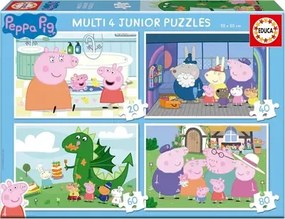 EDUCA Puzzle Prasátko Peppa 4v1 / (20  40  60  80 dílků) / od 3 let