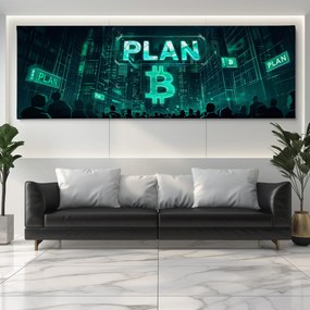 Obraz na plátně - Bitcoin Plan B city FeelHappy.cz Velikost obrazu: 120 x 40 cm
