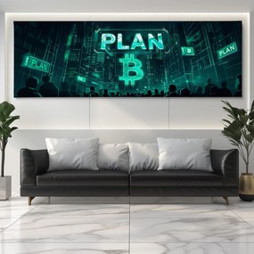 Obraz na plátně - Bitcoin Plan B city FeelHappy.cz Velikost obrazu: 210 x 70 cm