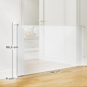 PawHut Skládací Bezpečnostní Bariéra pro Psy 0-140 cm Šířka, Bariéra na Schody a Dveře pro Psy a Kočky s Zamykáním, Bílá