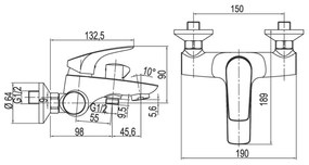 Mereo Mereo, Vanová nástěnná baterie, Eve, bez příslušenství, 150 mm, chrom, CBV90104