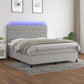 Box spring postel s matrací a LED světle šedá 180x200 cm textil 3135133