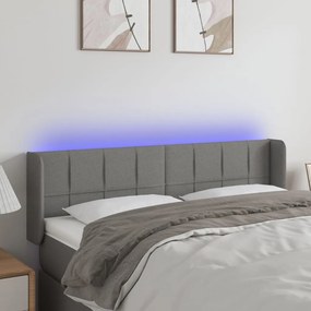 Čelo postele s LED tmavě šedé 147 x 16 x 78/88 cm textil 3123235