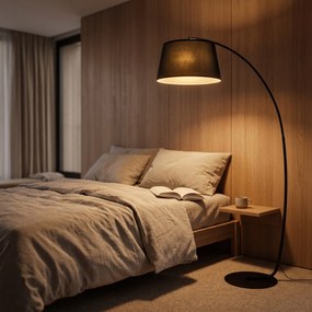 HOMCOM Stojací lampa, zakřivená stojací lampa s látkovým stínidlem, podlahová lampa s kulatou základnou, kov, 105D x 47Š x 190V cm, černá