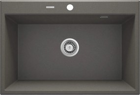 Deante Eridan, granitový dřez na desku 700x520x210 mm, 3,5" + prostorově úsporný sifon, 1-komorový, antracitová metalíza, ZQE_T103