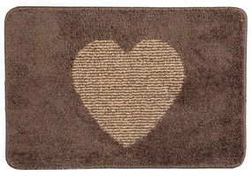 Hnědá koupelnová předložka se srdíčkem - 58*38*1 cm