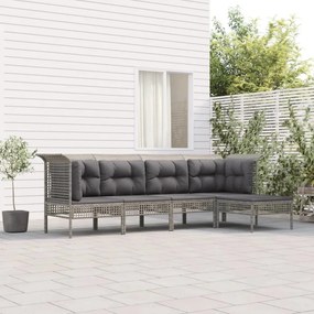 vidaXL 5dílná zahradní sedací souprava s poduškami šedá polyratan [3187503]