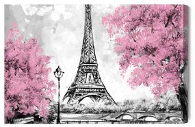 Obraz Eiffelova Věž Mezi Kvetoucími Stromy Nedostatek Nedostatek Plátno Canvas 120x80