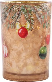 Vánoční lososový skleněný svícen s ozdobami L - Ø 12*18 cm