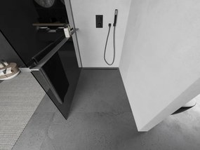 Mexen Kioto+ L, sprchová zástěna Walk-In s poličkou a věšákem 120 x 200 cm, 8mm šedé sklo, grafitový profil, 800-120-123-66-40