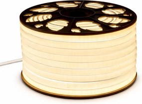 Easy Fix LED Neon hadice venkovní, 50 m, D-TYP jednostranný, teple bílá, 3000 diod, bílý kabel, IP44, cívka
