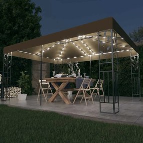 Altán s dvojitou stříškou a světelnými LED řetězy 3 x 4 m taupe 3070313
