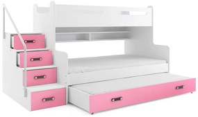 BMS Group Dětská multifunkční postel se schůdky a přistýlkou MAX 3 200x120 růžová Růžová
