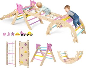 Costway Trojúhelníkový set 9-in-1 skládací lezecká hračka Montessori dřevěná