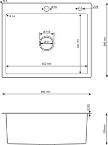 Erga HD, 1-komorový ocelový dřez 600x500x210 mm s dávkovačem saponátu, růžové zlato, ERG-MLS-HD6050Z