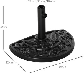 Stojan na slunečník Outsunny 9kg podstavec na zahradní slunečník s motivem květin pro tyče slunečníku Ø35/38/48 mm, HDPE, půlkruhový, černý | Aosom.de