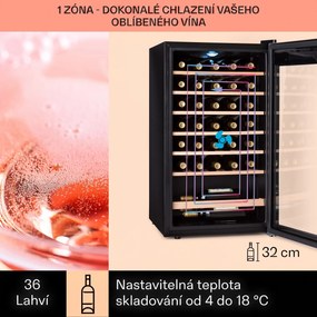 Klarstein Vinamour 32 Uno, vinotéka, 95 l/36 lahví, 1 zóna, 4-18 °C, dotykové ovládání