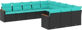 11dílná zahradní sedací souprava s polštáři černá polyratan 3226428
