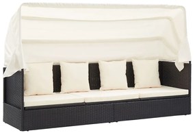 vidaXL Zahradní postel se stříškou černá polyratan