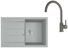 Franke - Kuchyňský set T123Š, tectonitový dřez S2D 611-78 a baterie FC 6018.084, šedá/šedý kámen 143.0687.397