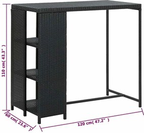 Barový stolek s úložným regálem černý 120x60x110 cm polyratan 313476
