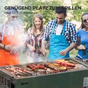 Outsunny Surový Gril z Nerezové Oceli BBQ Kouřák s Grilovací Mřížkou, Zahradní Gril pro BBQ Kempování, Terasu, Zahradu 94 x 39 x 70 cm
