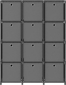 Výstavní police 12 přihrádek s boxy šedá 103x30x141 cm textil 322617