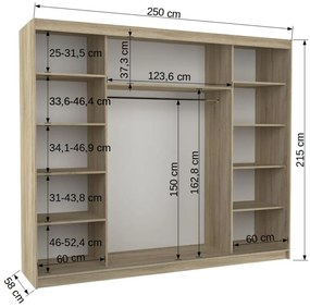 Šatní skříň s posuvnými dveřmi Chester - 250 cm Barva: Bílá