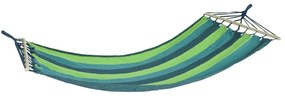 Závěsná houpací síť — látka, vzor pruhy zelená / modrá
