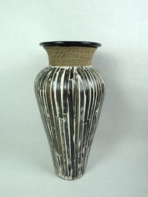 Váza BAMBOO I, tmavá hnědá, keramika a prírodní listy, ruční práce, Indonésie