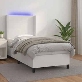 vidaXL Box spring postel s matrací a LED 90x200 cm umělá kůže [3139243] Barva: Bílá