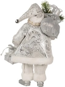 Dekorace Santa ve stříbrném obleku s pytlem dárků - 18*11*28 cm