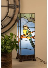 Modrá stolní lampa Tiffany s ptáčkem Birdie - 18*18*48 cm E14/max 1*40W